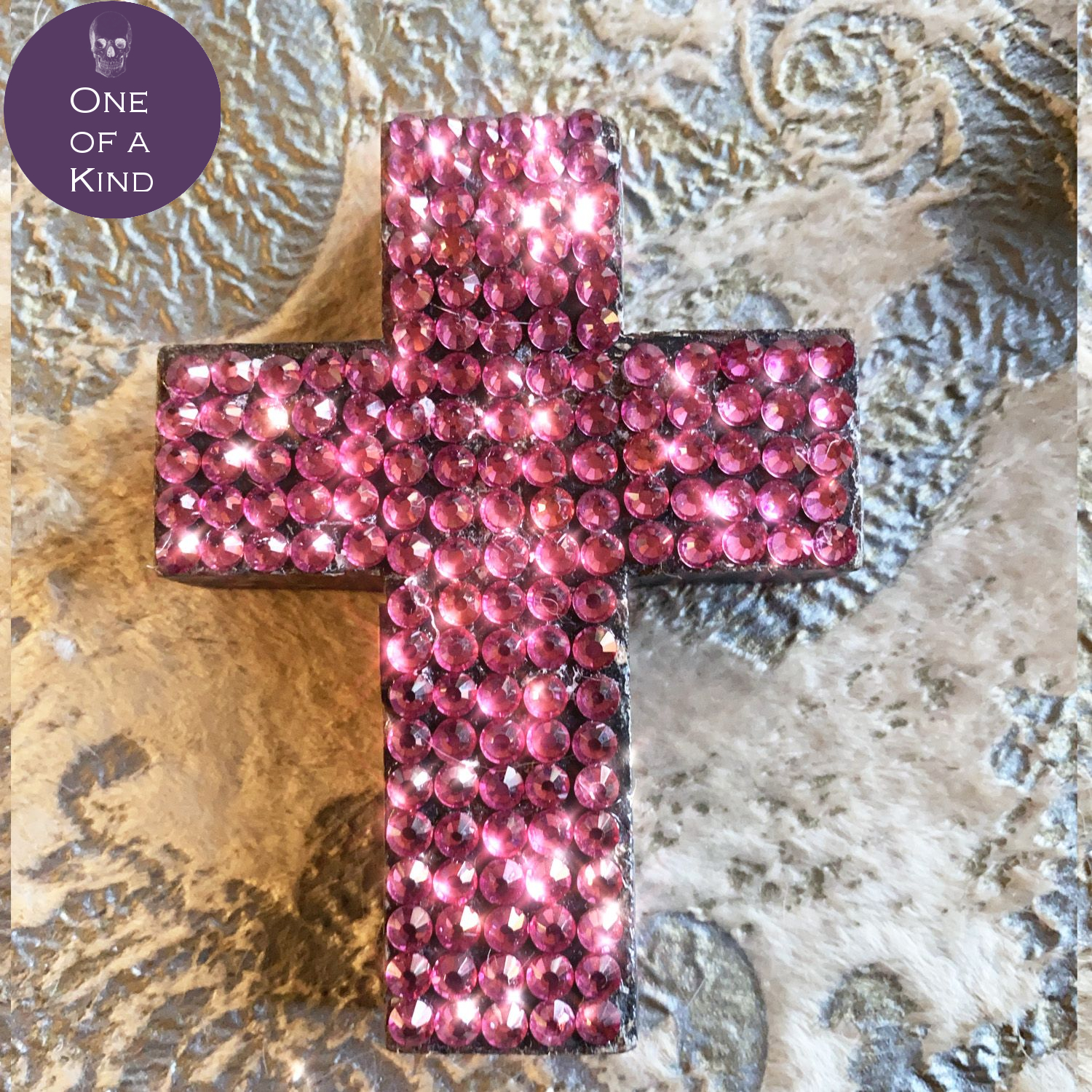 Pink Crystal Embellished Rustic Wood Cross - Lisa Carrier Designs