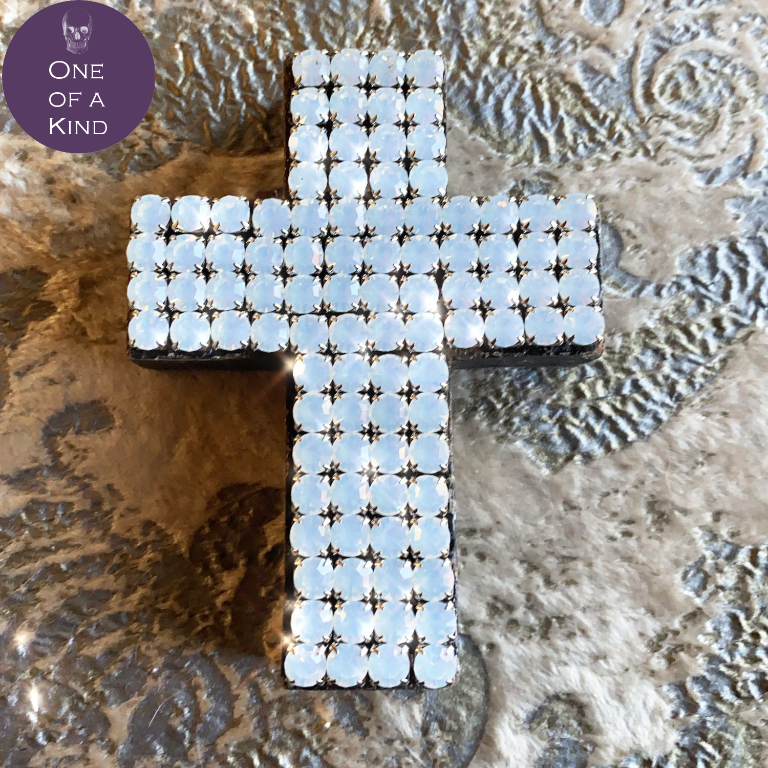 Moonstone Look Crystal Embellished Rustic Wood Cross - Lisa Carrier Designs